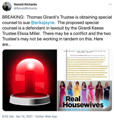Tom Girardi's Trustee Gets Counsel to Sue Erika Jayne as RHOBH Star is ...