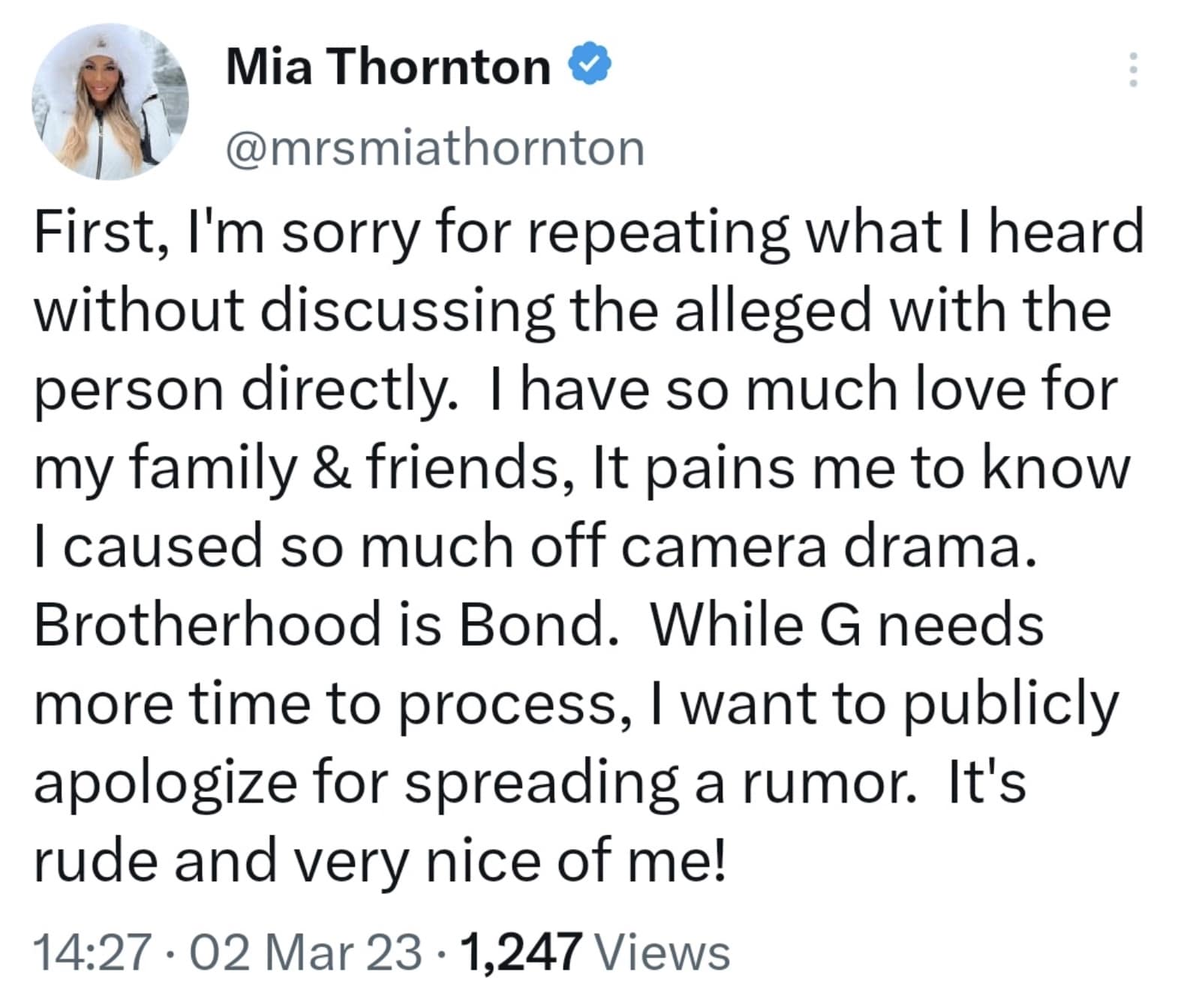 Mia Thornton Apologizes to Jacqueline and Peter Amid Feuds
