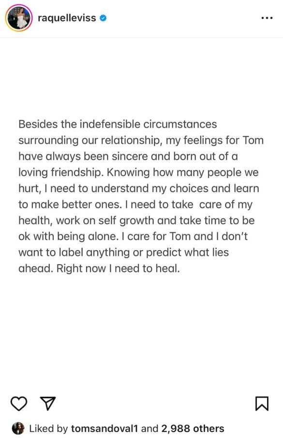 Raquel Leviss Shares Status With Tom Sandoval After Affair