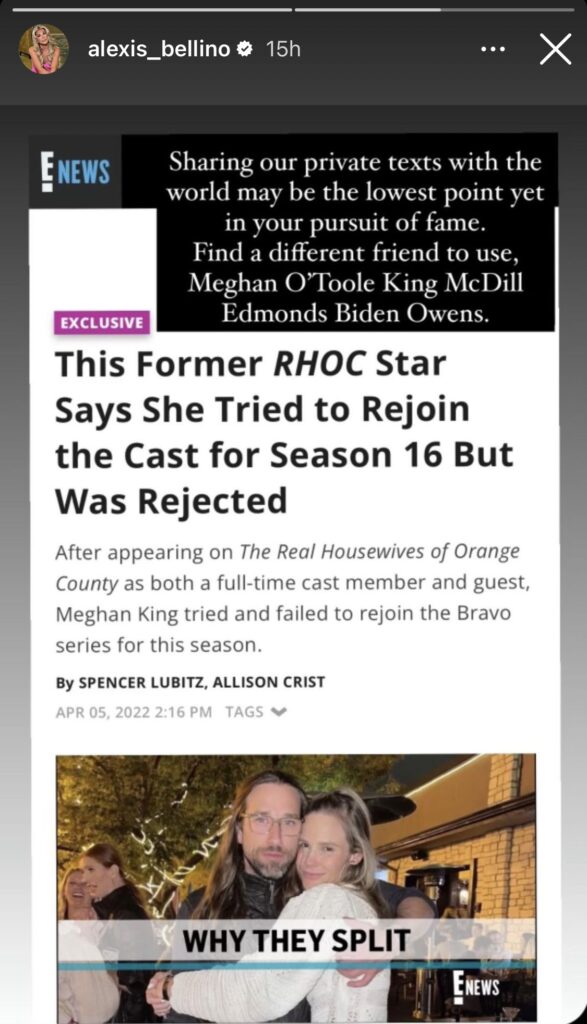 Alexis Bellino Leaks Text Message to Meghan King & Slams Her
