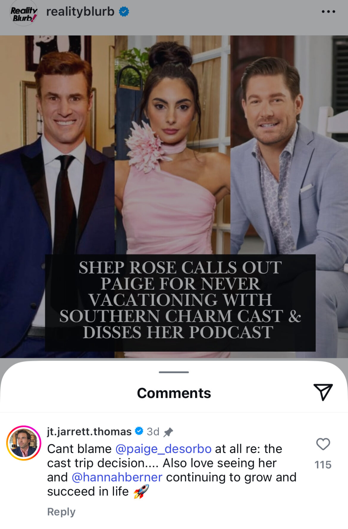 Southern Charm's JT Defends Paige DeSorbo After Shep Diss